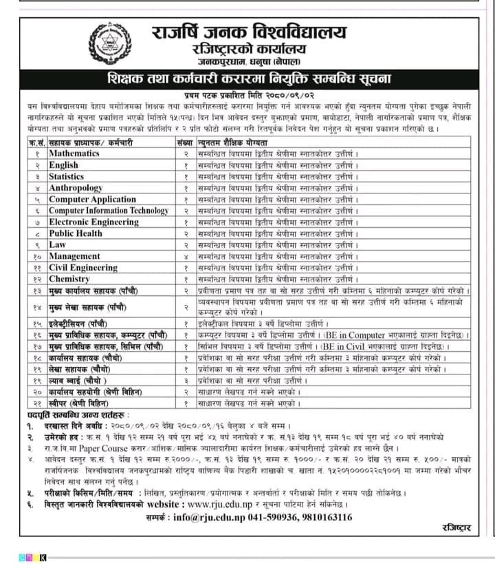 Vacancy Announcement – Rajarshi Janak University