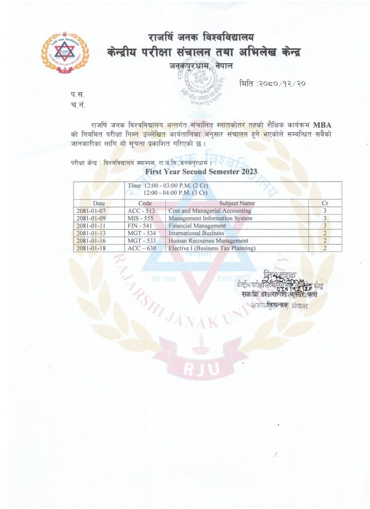 Examination Routine. – Rajarshi Janak University