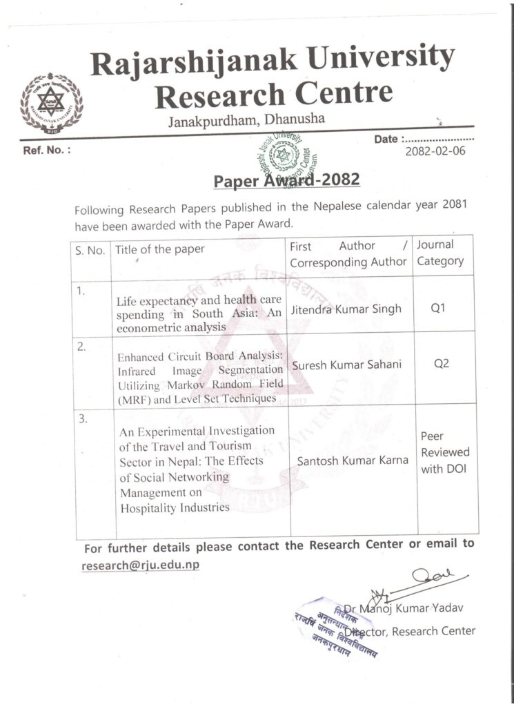 Result of Paper Award-2082 – Rajarshi Janak University