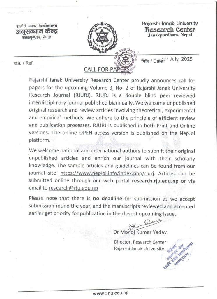 📢 Call for Papers | Rajarshi Janak University Research Journal – Submit ...