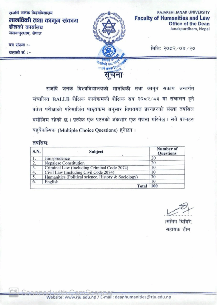 Syllabus for Entrance Examination (BALLB, BBA and BDBM) 2082 – Rajarshi ...
